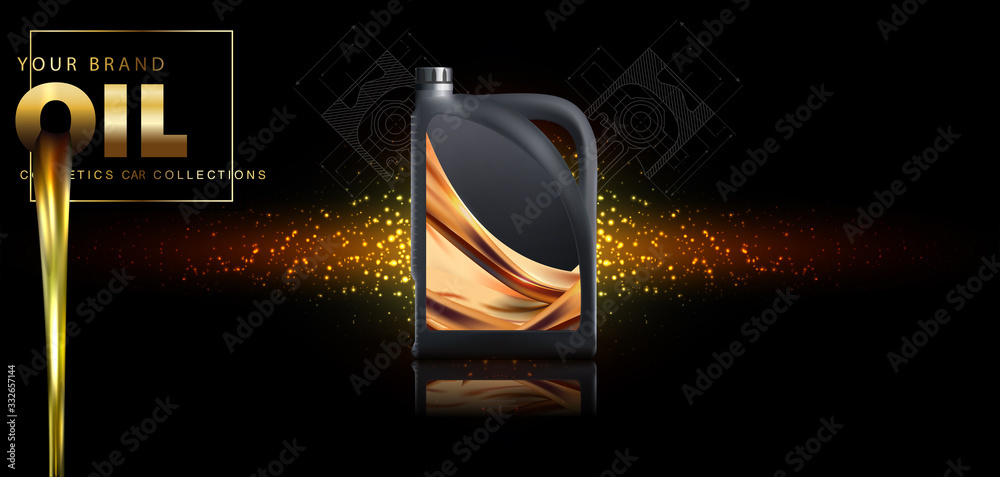 Can of engine oil in splash oil. Engine oil advertisement banner ...