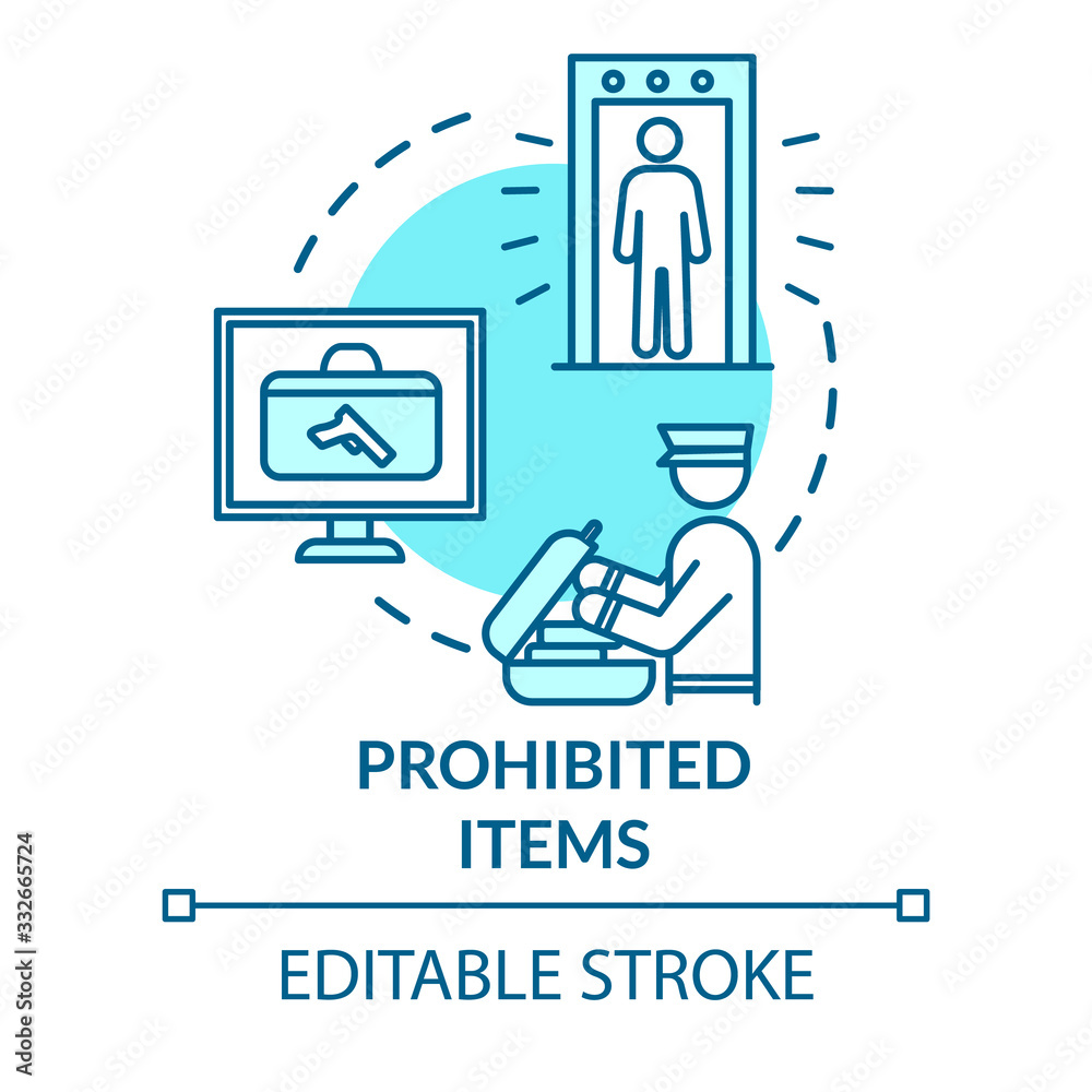 Prohibited items concept icon. Airport baggage and passengers security ...