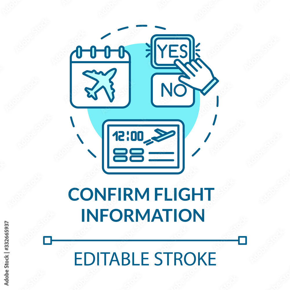 Confirm flight information concept icon. Airlines Internet services ...