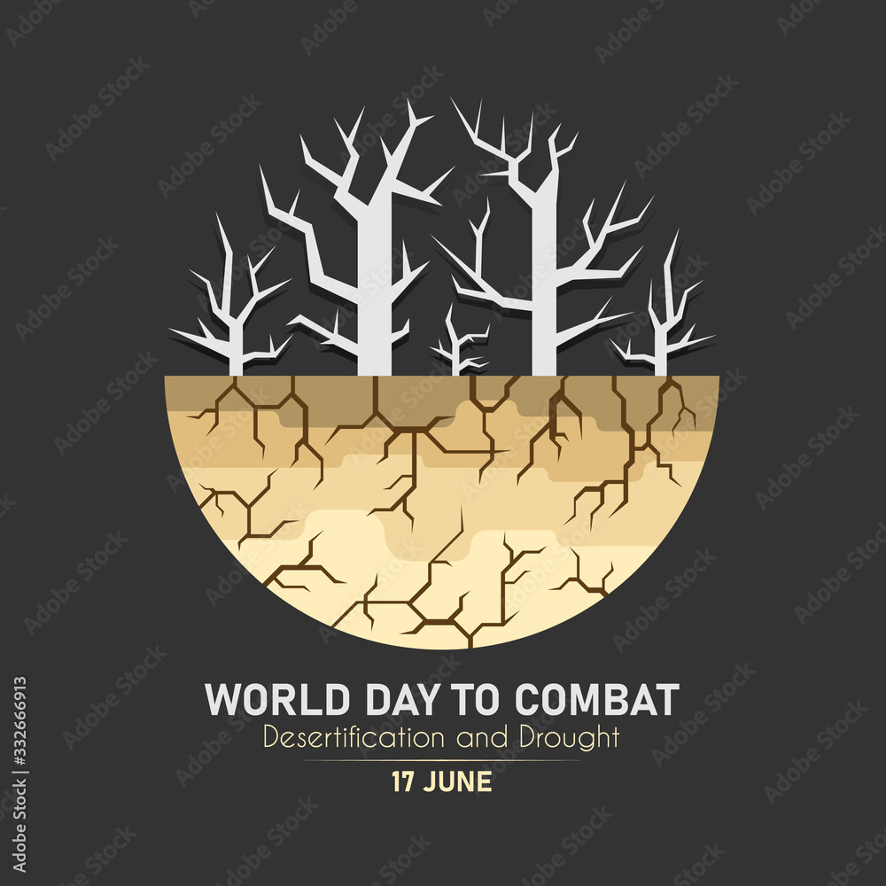 World Day Combat Desertification And Drought banner with dry trees and ...