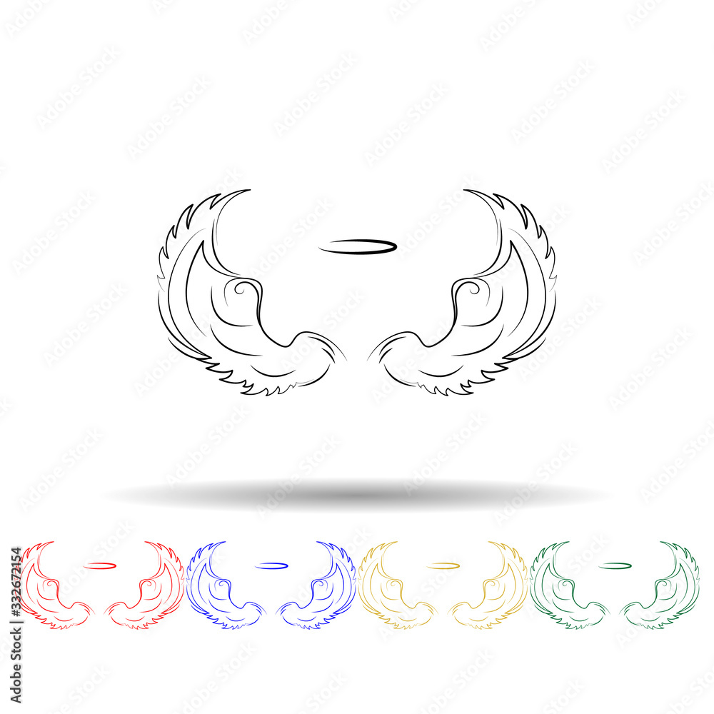 Wings, crown hand drawn multi color icon. Simple thin line, outline ... Wings, crown hand drawn multi color icon. Simple thin line, outline ...