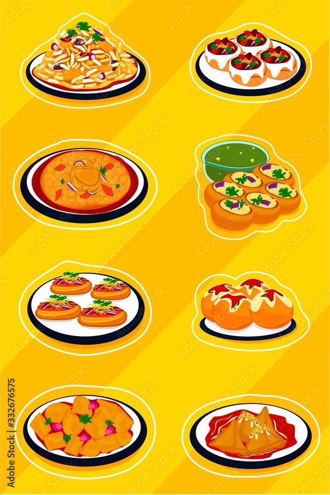 Vetor De Pani Puri Bhel Puri Dahi Puri Sev Puri Line Drawing Indian ...