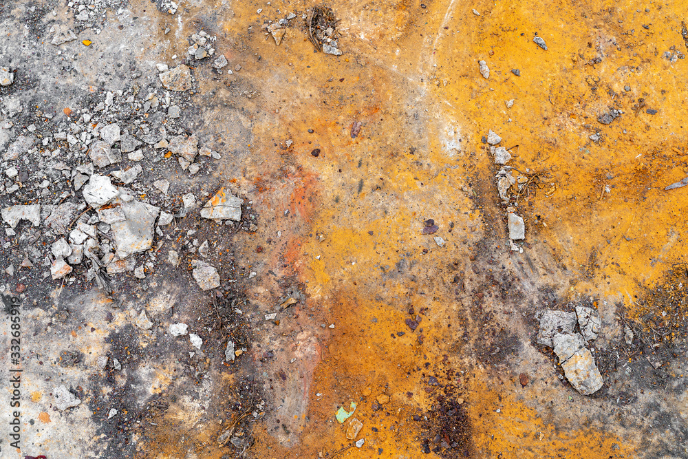 Rust stains on surface concrete floor for background. Rusty damaged , Rusty pattern to old ...