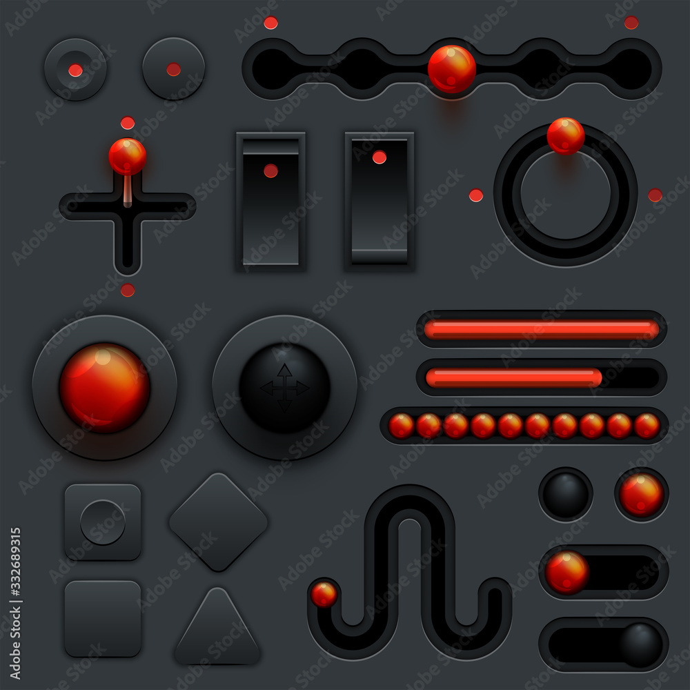 Neumorphic UI UX design elements set dark theme app trend mockup ...