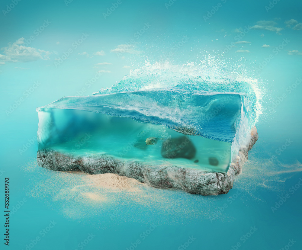 Travel and vacation background. 3d illustration with cut of the ground ...