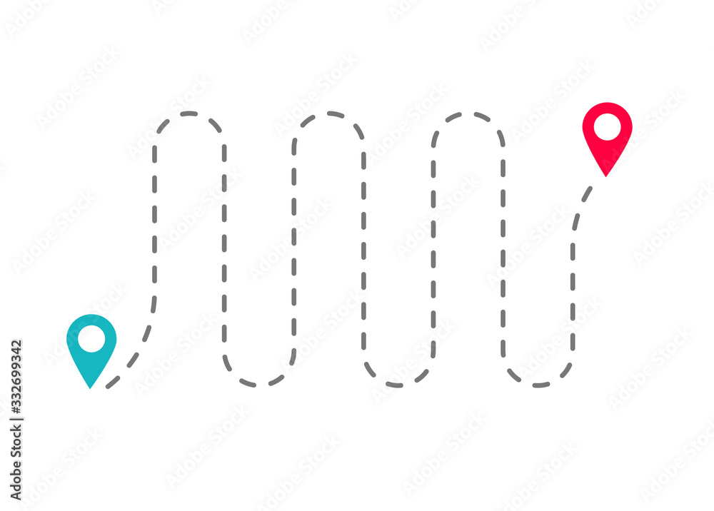 Travel direction route location position with pin map pointer as ...
