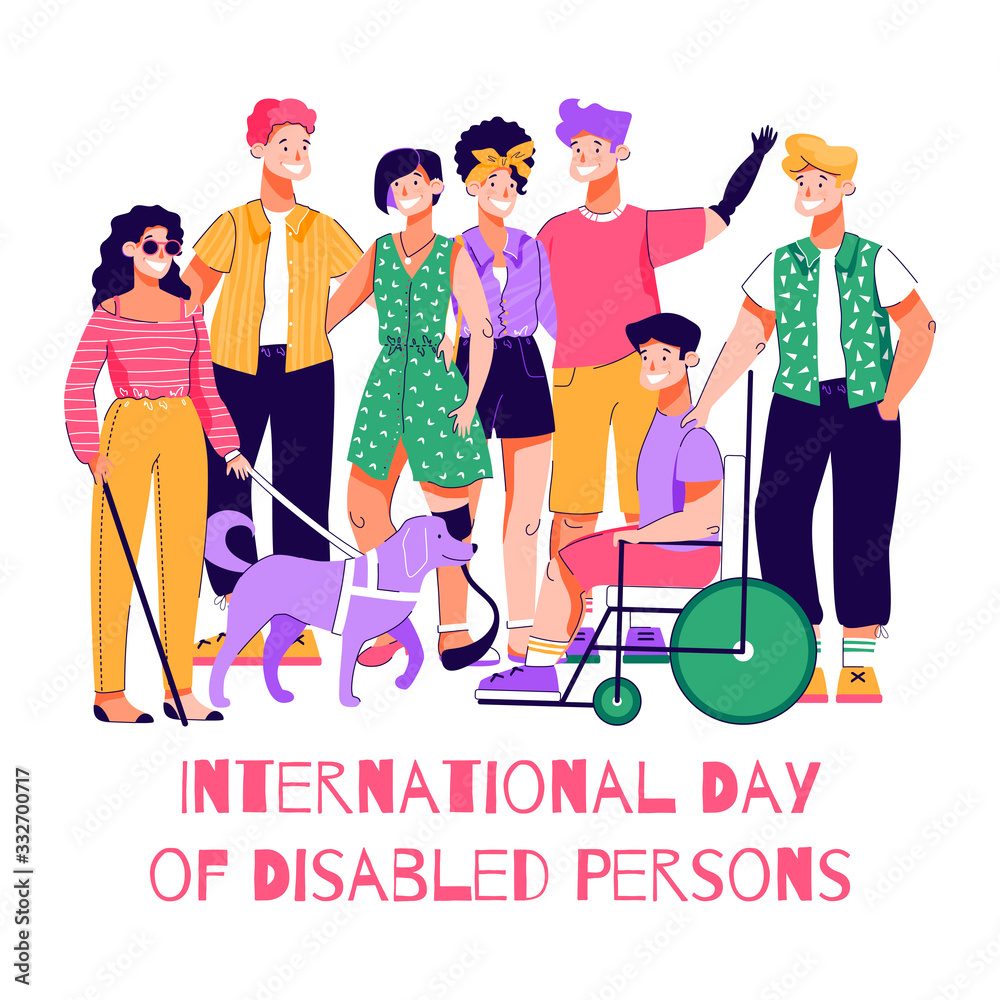 International day of disabled persons - cartoon poster with happy ...
