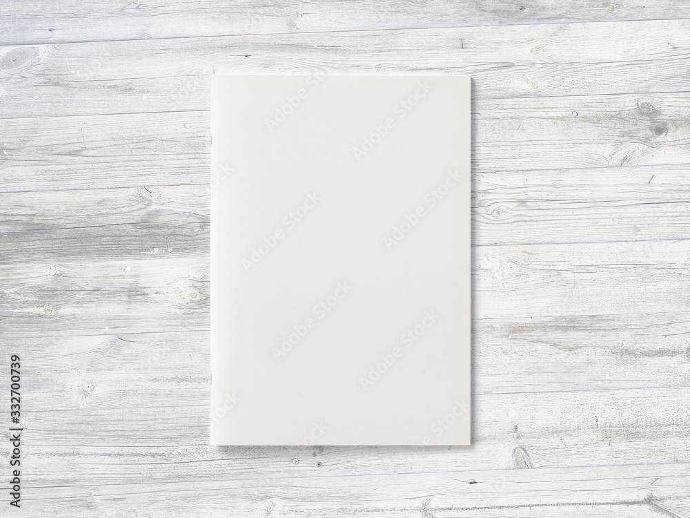 Blank Magazine or Brochure on wooden background. Front cover top view ...