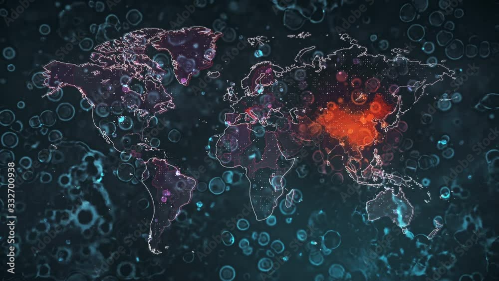 Motion graphics of a global map with the localization and spread of a ...