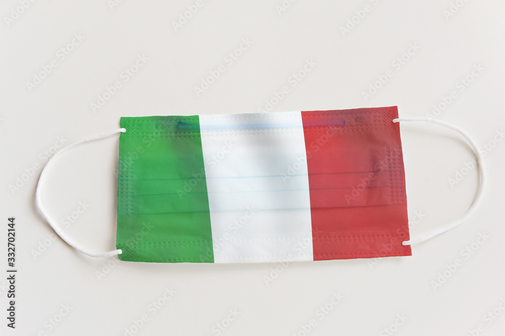 Protective medical mask with Italian flag . Symbol of closing state ...