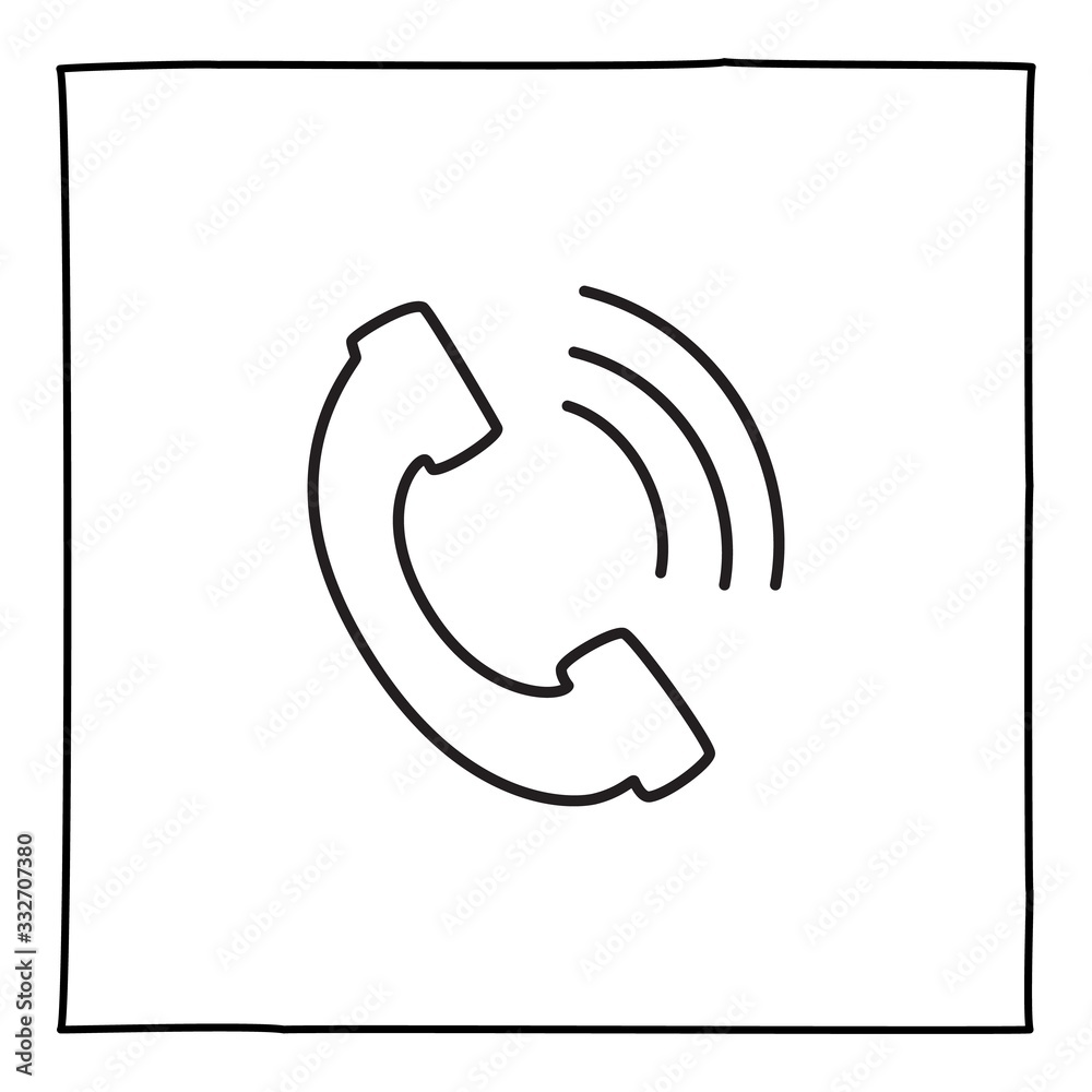 Doodle telephone call icon or logo, hand drawn with thin black line ...