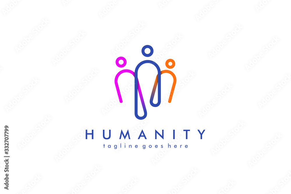Colorful Rounded Line Linked Human Icon People Logo. Flat Vector Logo ...