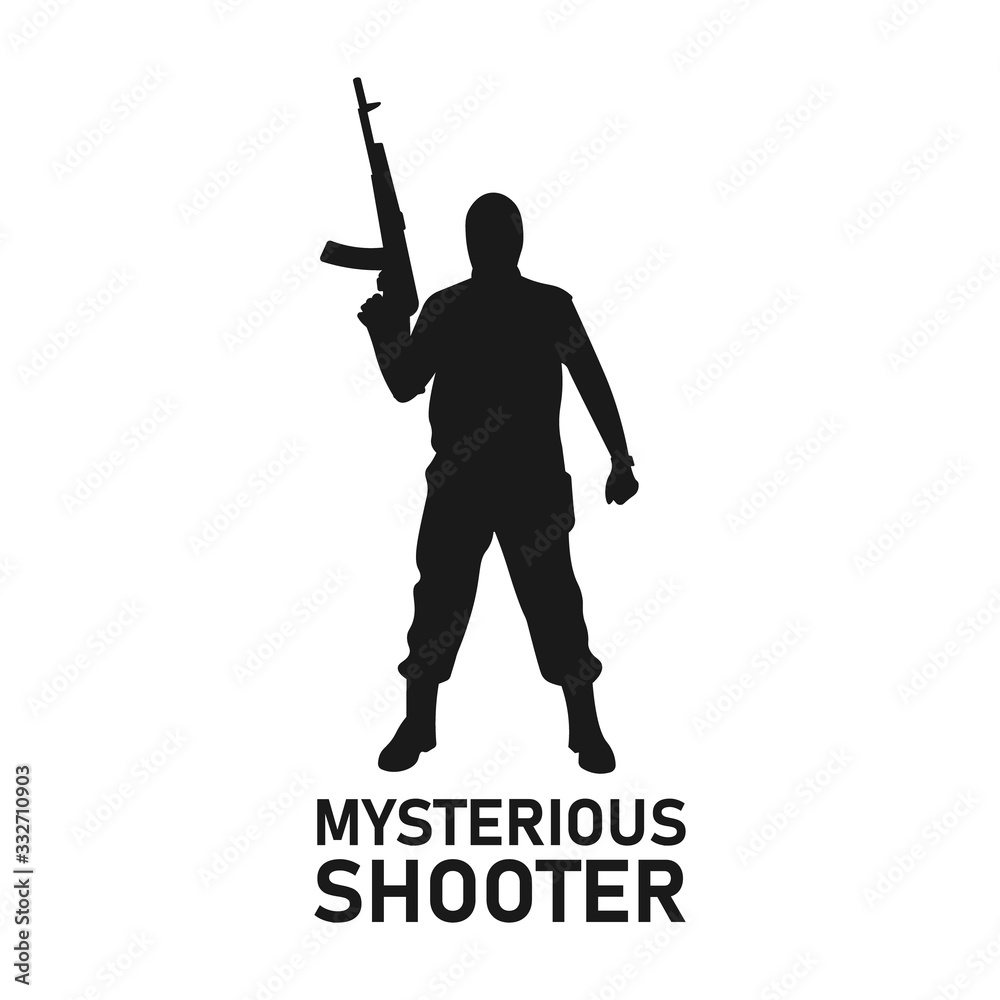 Standing male terrorist holding assault rifle gun black silhouette ...