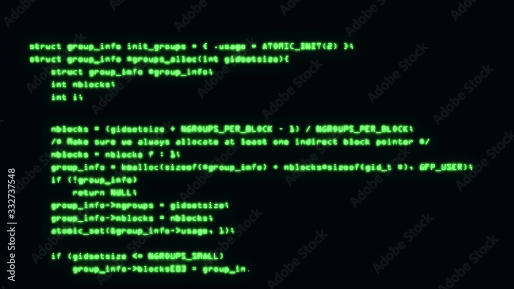 Programming code running down a computer screen terminal. 3d ...