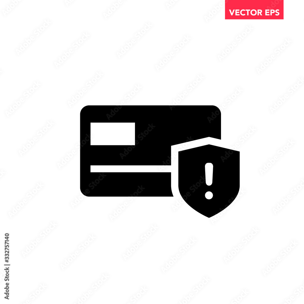 Black single bank credit card warning icon, simple shield shape ...