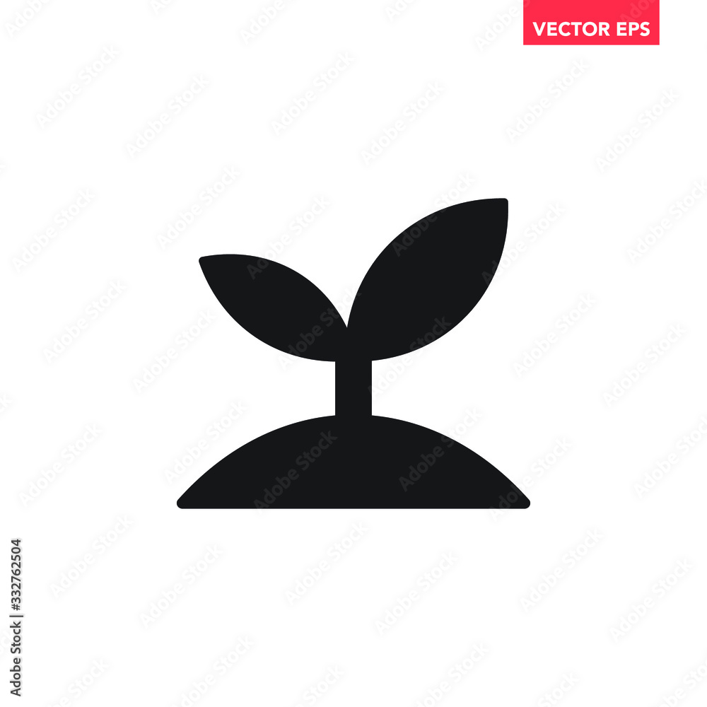 Black single sprout icon, environment care icon, growing plant on earth ...