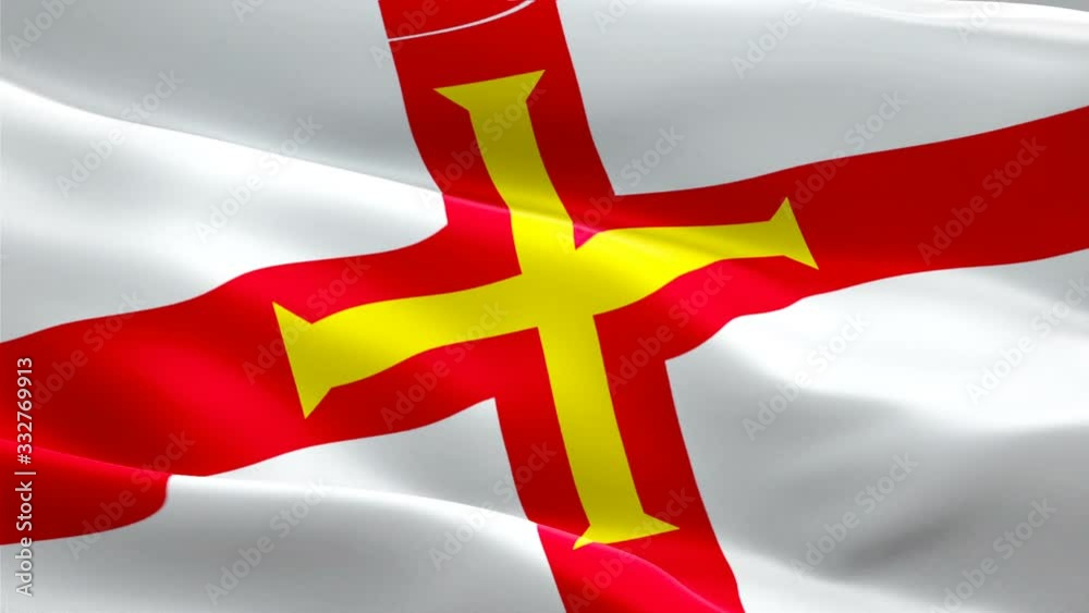 Bailiwick of Guernsey island flag Motion Loop video waving in wind ...