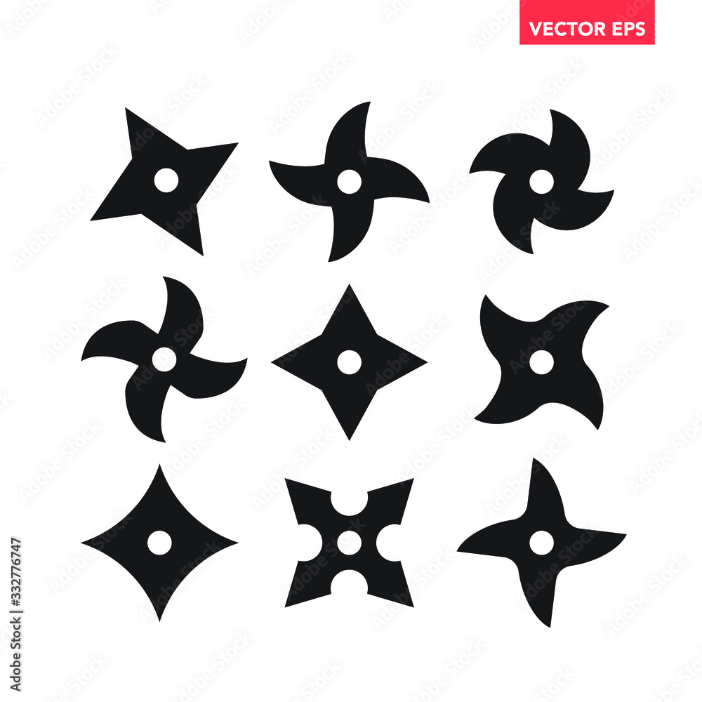 Multi black shuriken blades icon, simple flat design vector pictogram infographic, interface ...