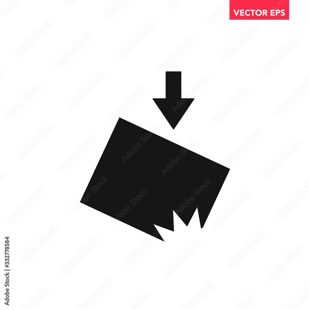 Black falling dropping broken box icon, simple handle with care, do not drop interface elements ...