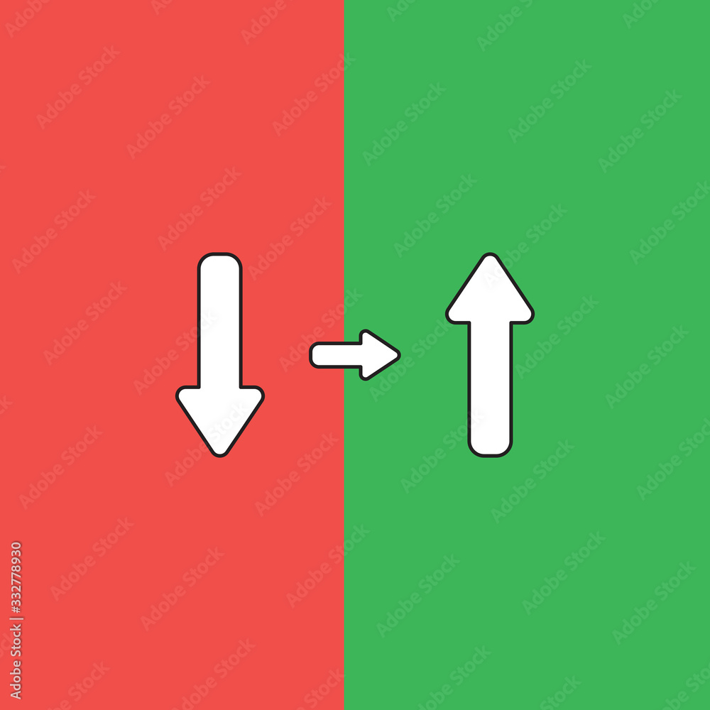 Vector icon concept of arrow pointing down and arrow pointing up. Stock ...