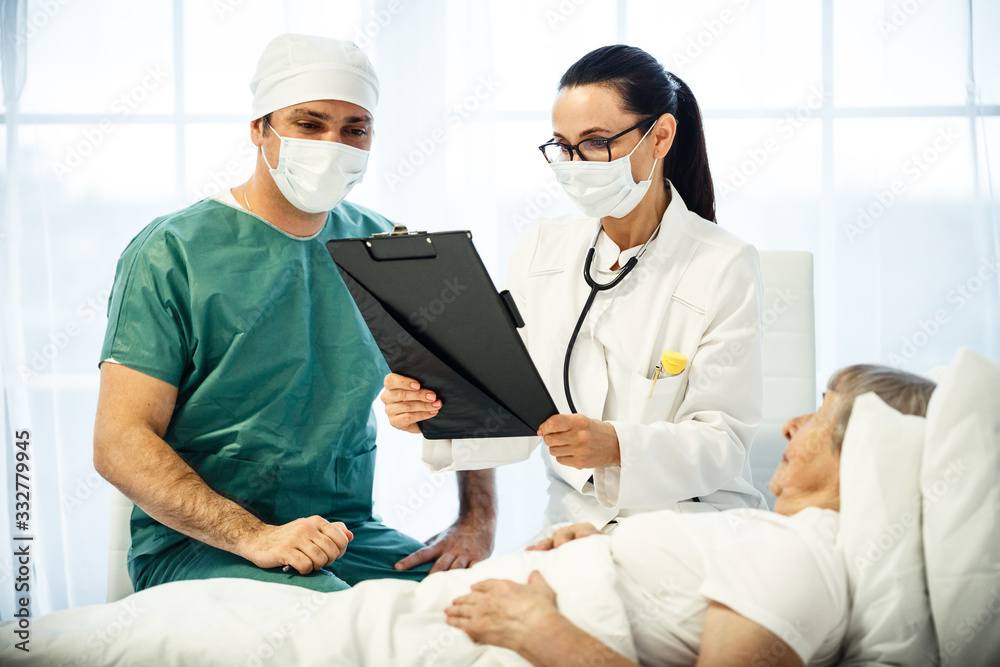 healthcare in hospital concept. two doctors making medical examination ...