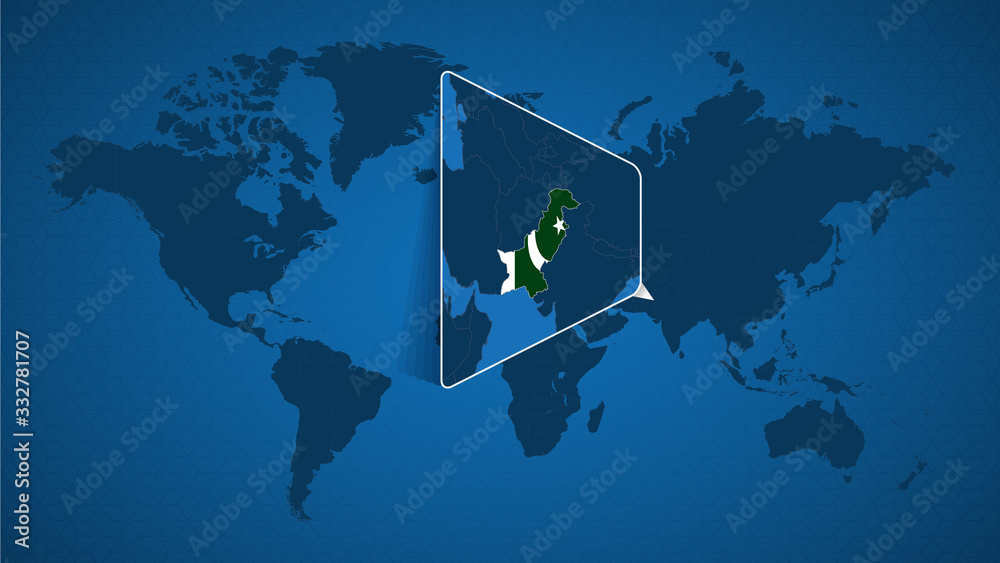 Detailed world map with pinned enlarged map of Pakistan and neighboring ...
