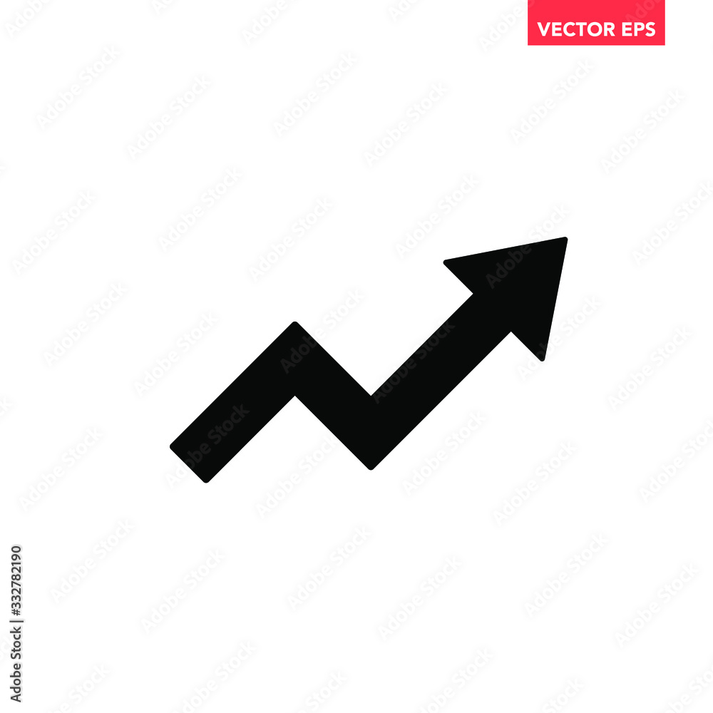 Single black zig-zag arrow growing pointing move up on chart graph icon, eps 10 vector trending ...