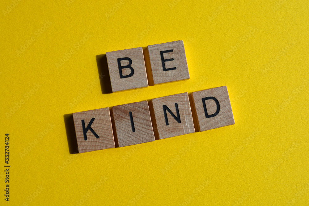 Be Kind, in 3d wooden alphabet letters on yellow background Stock Photo ...