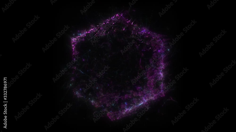 Seamless loop. Animation of a purple hexagonal portal, consisting of ...