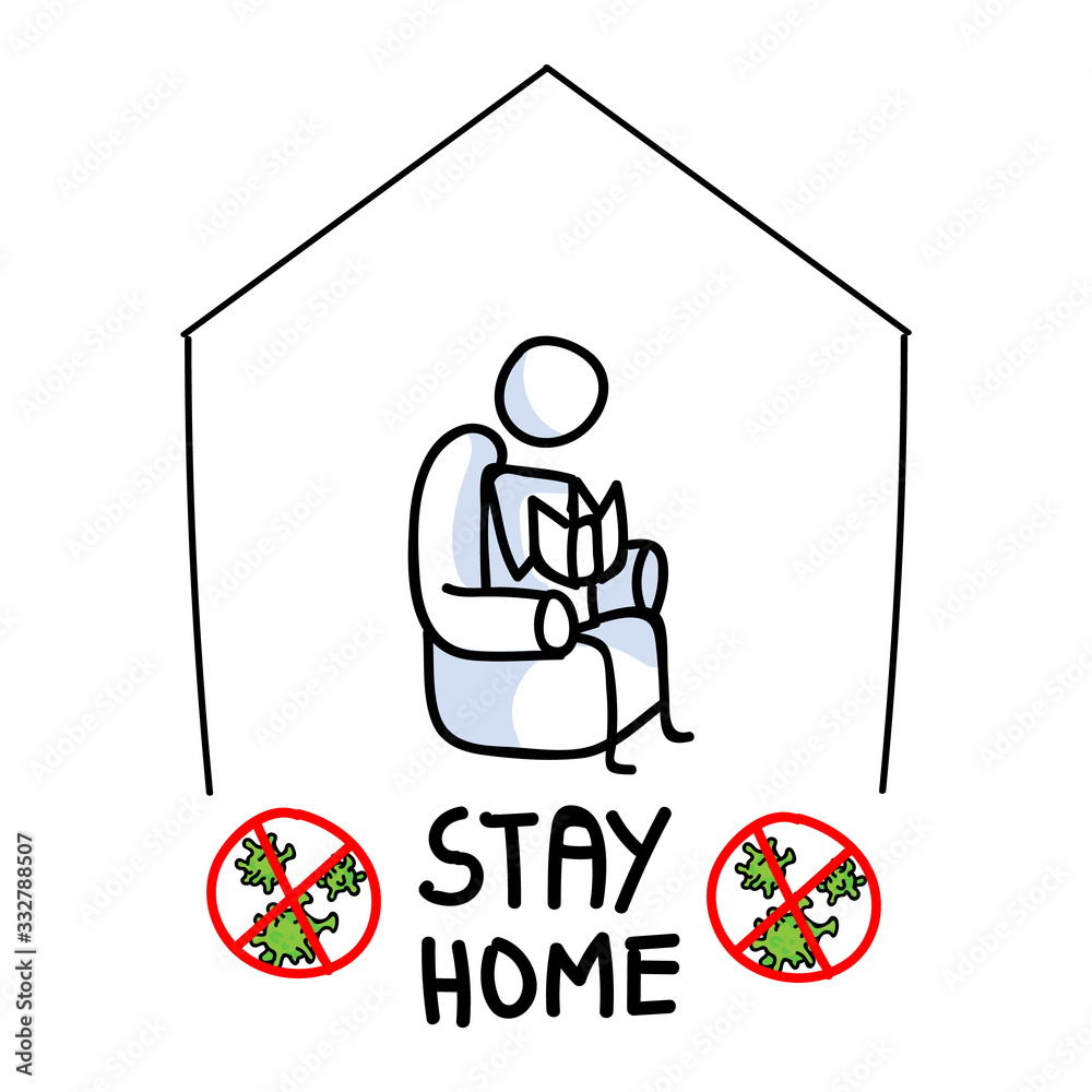 Corona virus covid 19 stay home stick figure in self quarantine ...