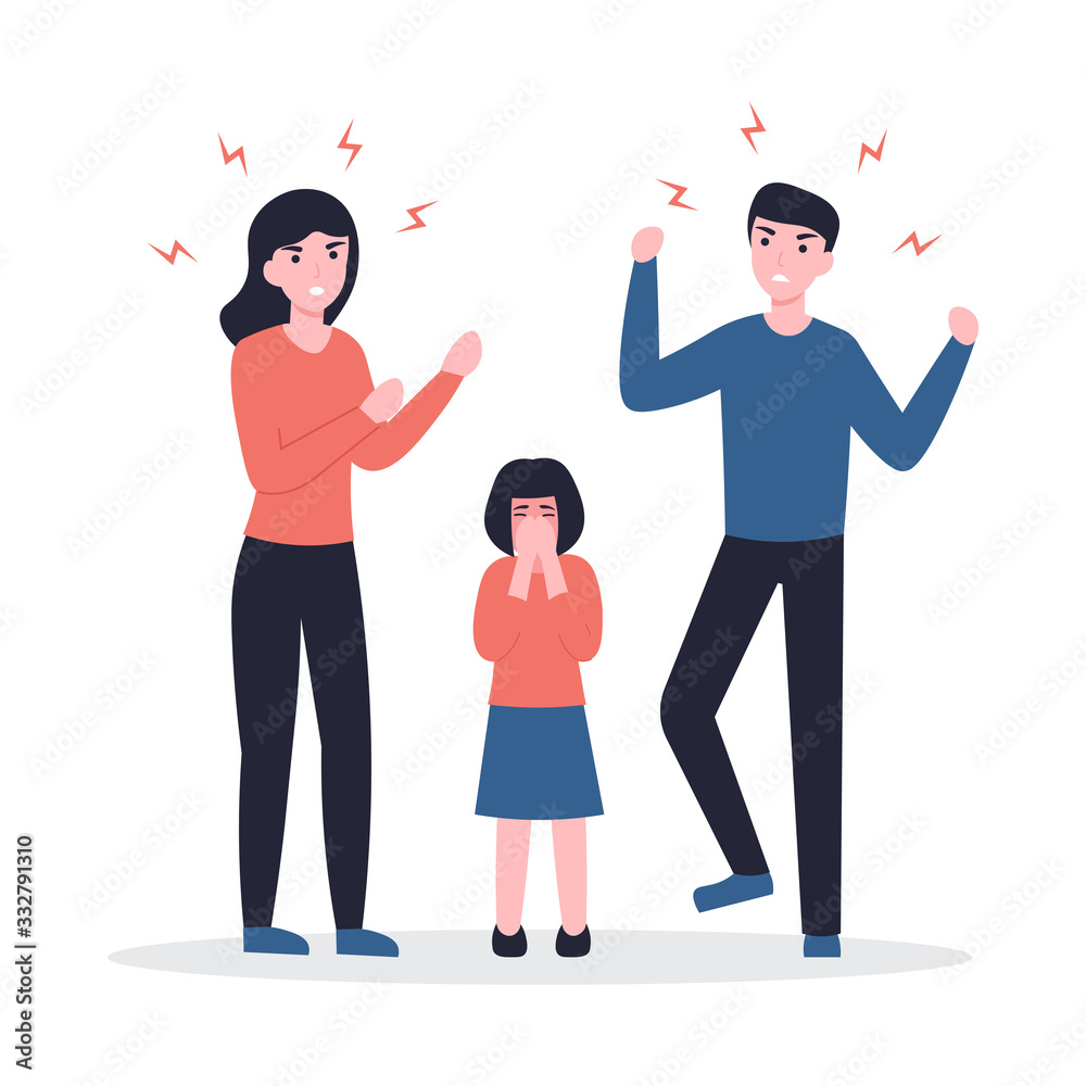 Husband and wife scandal, child crying. Concept flat vector cartoon ...