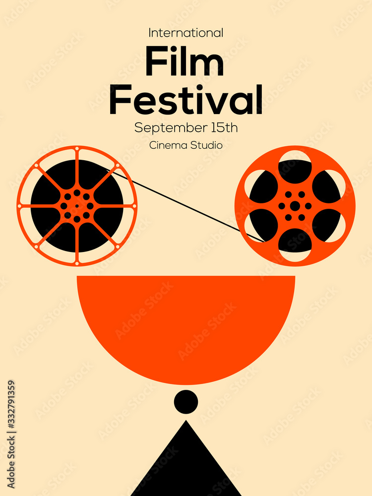 Movie and film poster design template background with film reel and ...