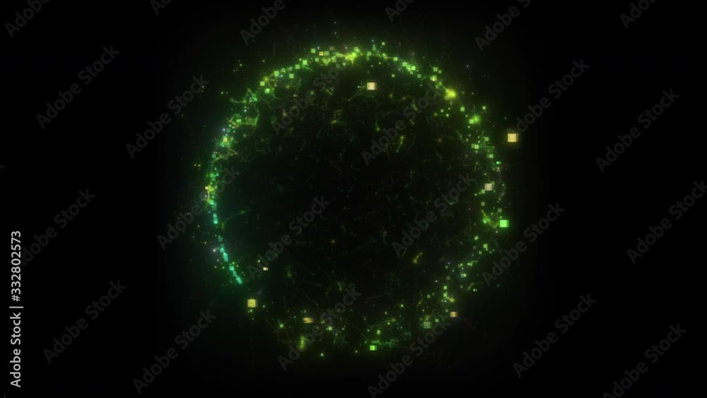 Seamless loop. Animation of a green round portal consisting of glitched ...