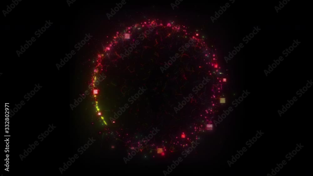 Seamless loop. Animation of a red round portal consisting of glitched ...
