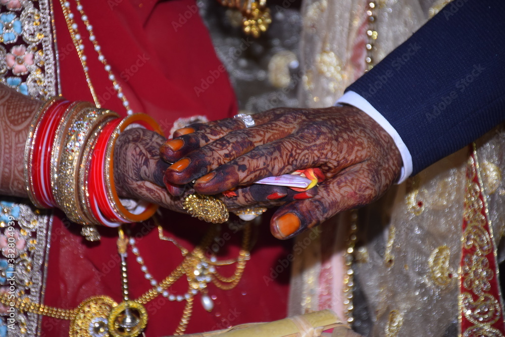 Indian Hindu Matrimonial Tradition The bride groom's hands are hand ...