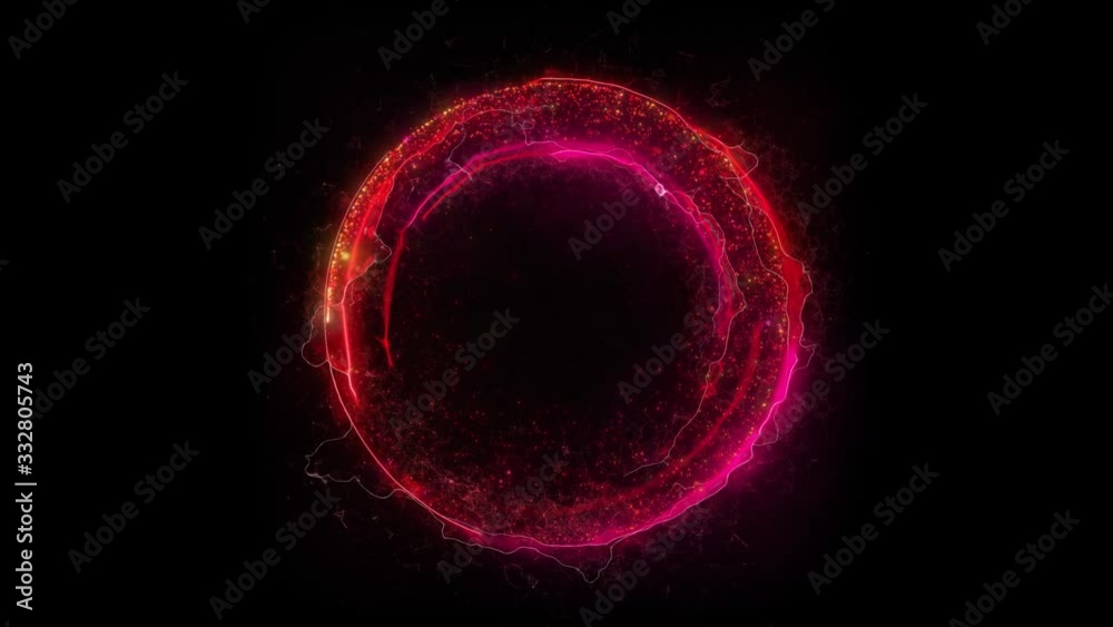 Seamless loop. Animation of a red round electric portal consisting of ...