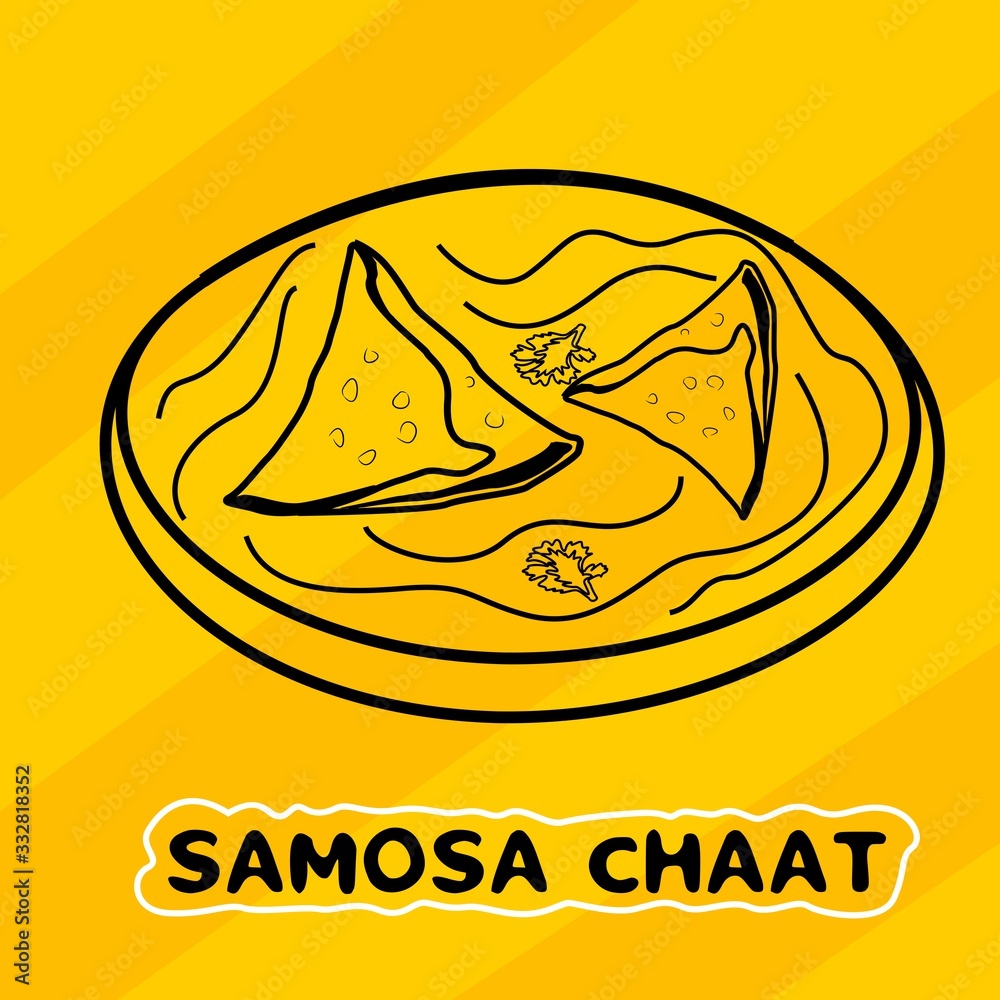 Indian Chaat Samosa chaat line drawing Vector Stock Vector | Adobe Stock