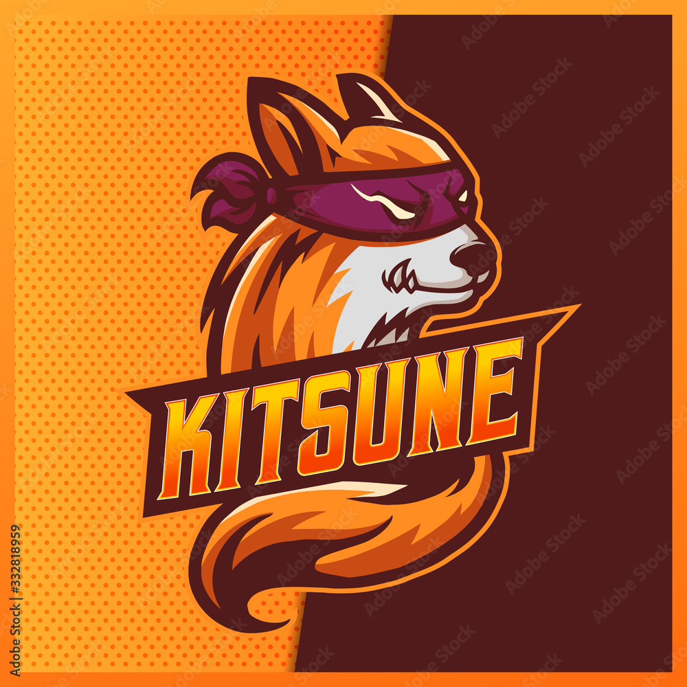 Kitsune Ninja wolf esport and sport mascot logo design in modern ...