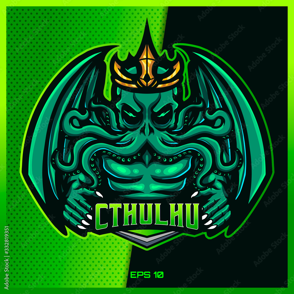 Green Cthulhu grab text esport and sport mascot logo design in modern ...