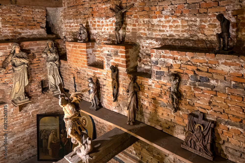 Lublin, Poland - Interior brick and wood construction of neo-gothic ...