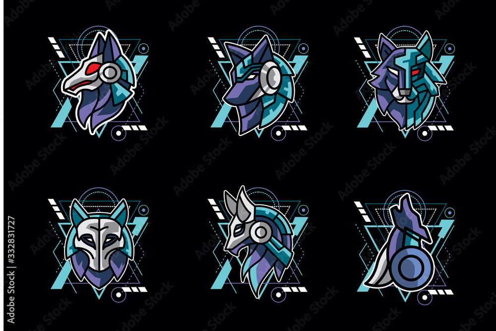 pack of sacred geometry wolf tattoos vector Stock Vector | Adobe Stock