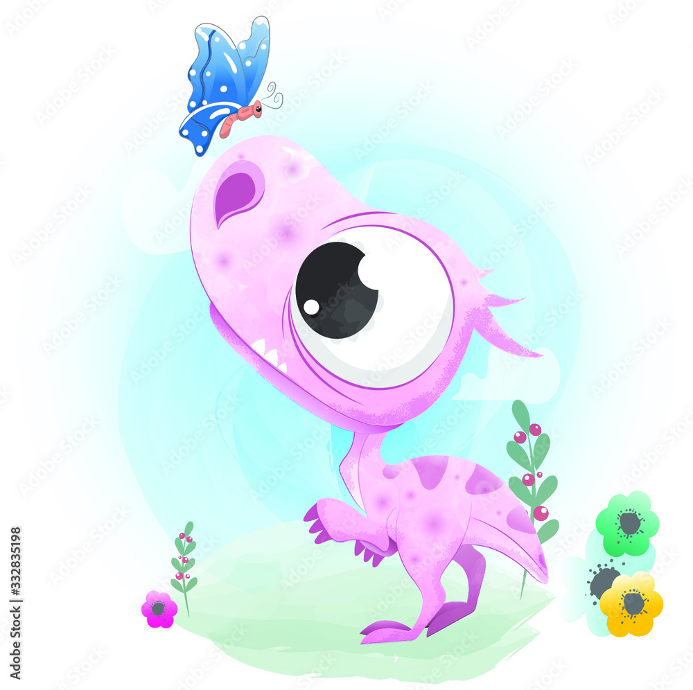 Cute little Dino.watercolor drawing. Stock Vector | Adobe Stock
