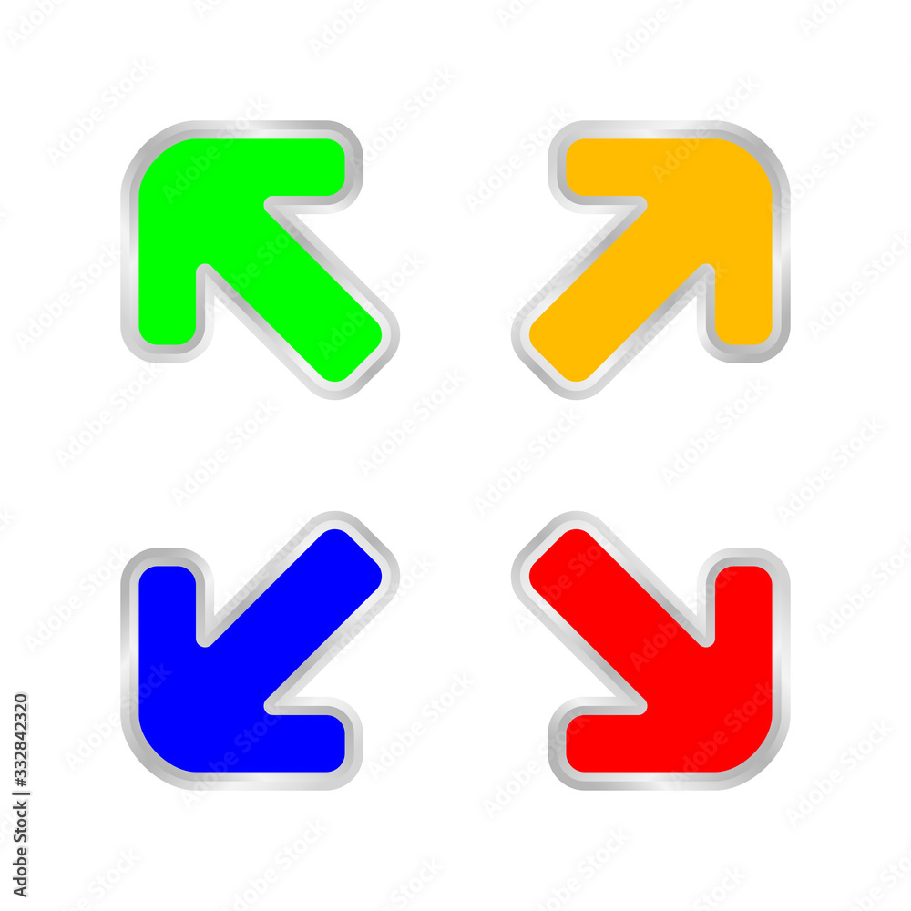 colorful expand arrow isolated on white, arrows pointing out in a ...