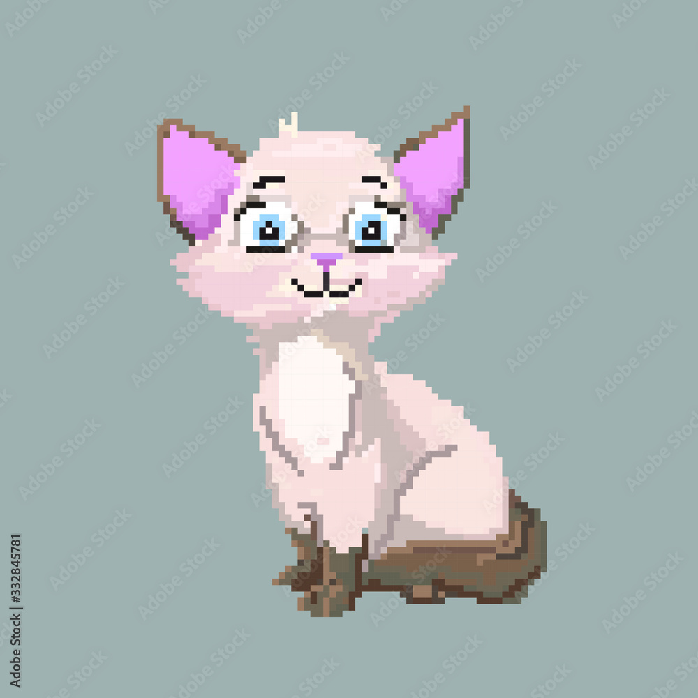 vector pixel art cat sit isolated cartoon Stock Vector | Adobe Stock