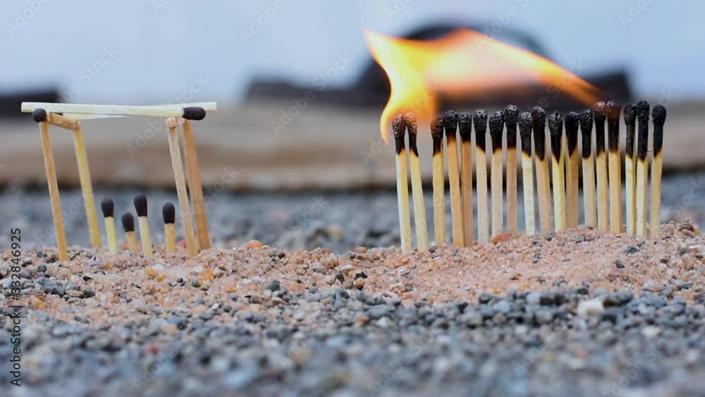 Social distancing ,Spreading epidemics mechanism. The matches are fired ...