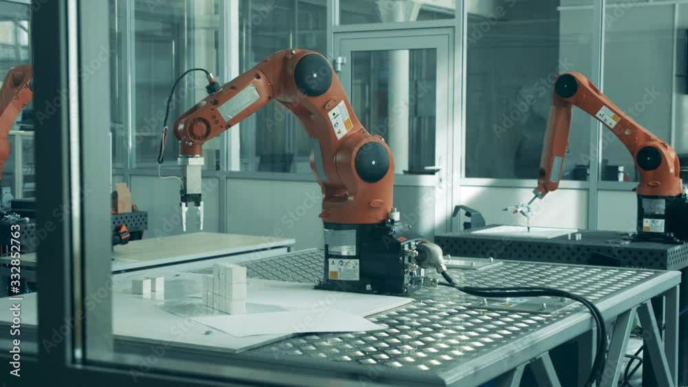 Mechanical robotic arms, industrial robotic manipulators in a modern ...