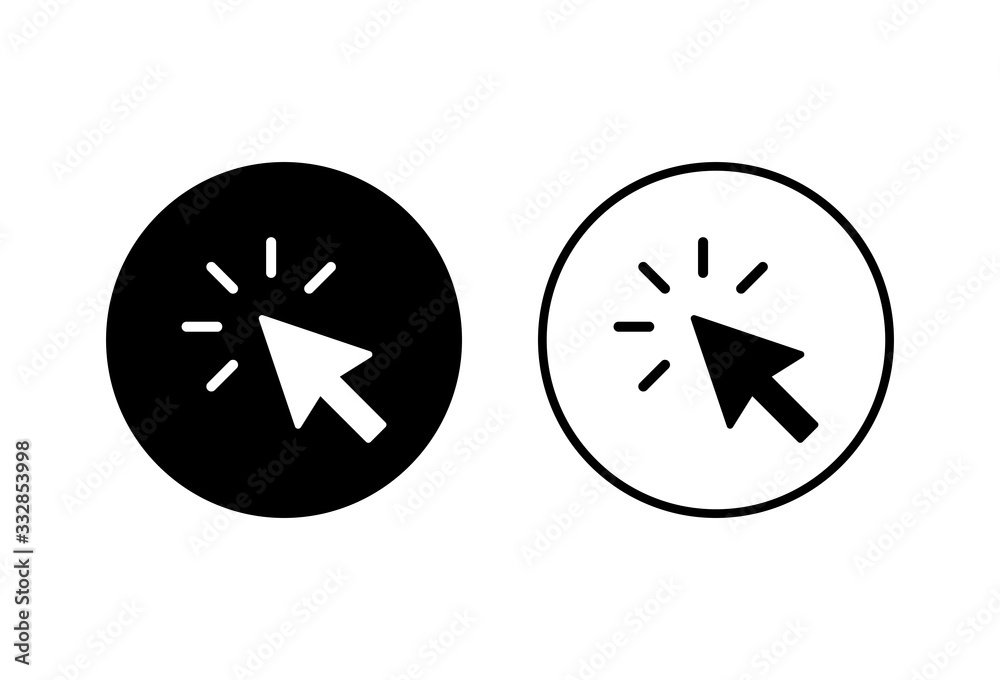 Click icons set on white background. Cursor icon. Computer mouse click cursor black arrow icons ...