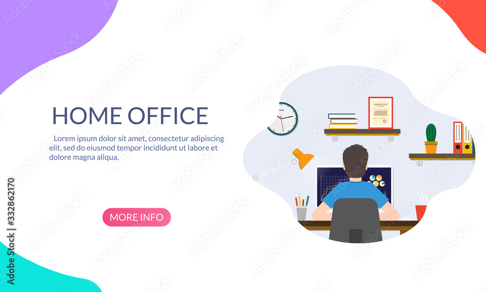 Home office banner design. Workplace with desk and computer. Freelancer ...