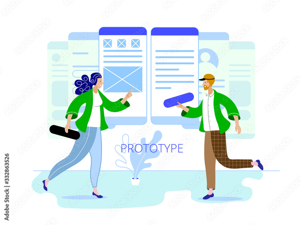 Isometric concept a young woman creates a custom design for a mobile ...