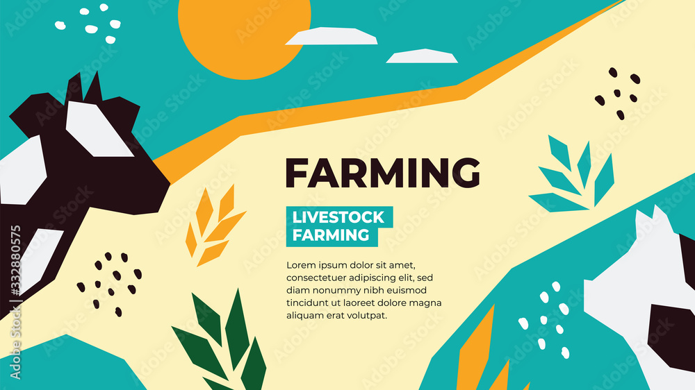 Abstract background for livestock farming company with symbols of cow ...